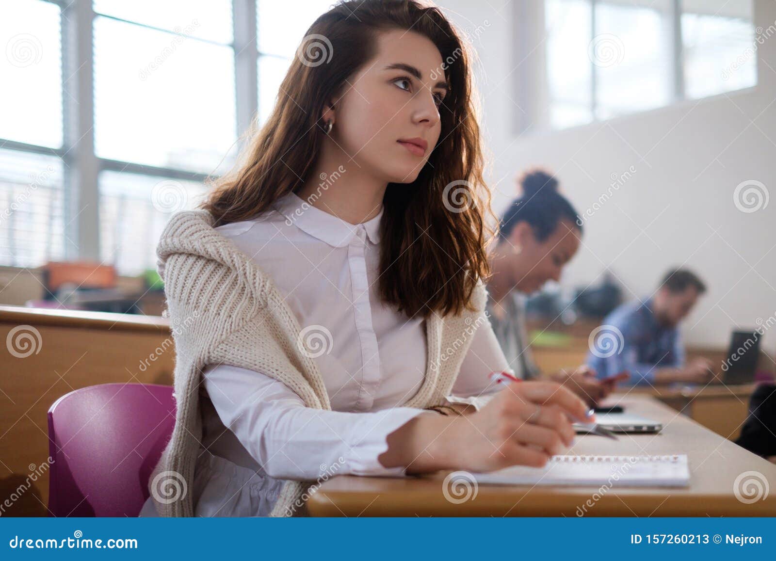 Beautiful Girl Taking Notes in Multinational Group of Students in an ...