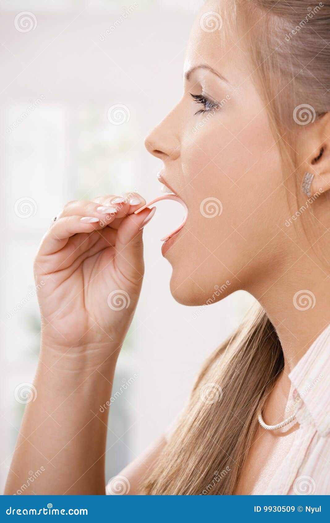 Beautiful Girl Taking Pink Chewing Gum Stock Image - Image of casual ...