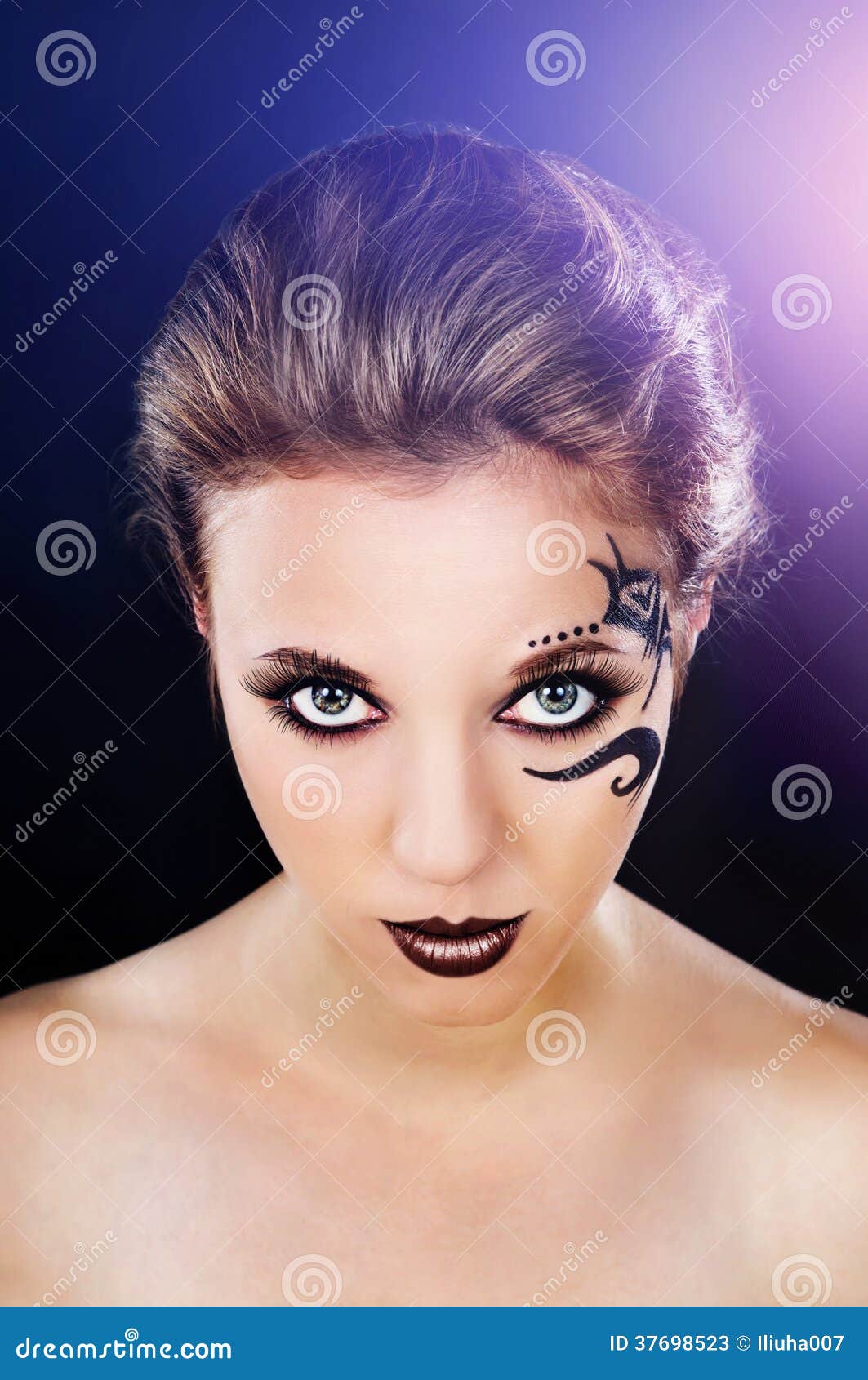 Beautiful Girl With A Tattoo On His Face Stock Photos - Image: 37698523