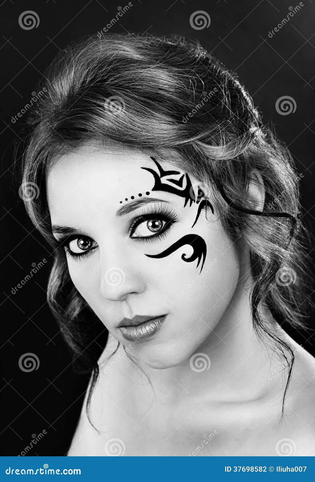 Beautiful Girl With A Tattoo On His Face Stock Photo - Image: 37698582