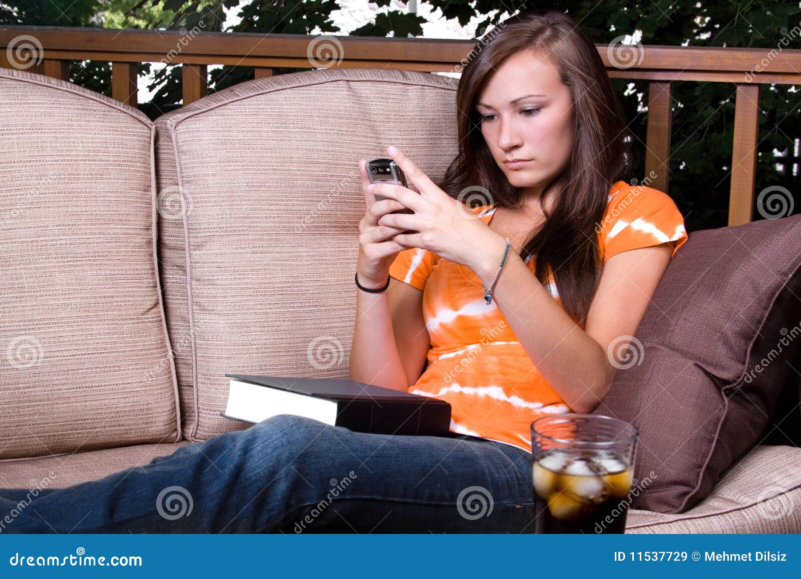 Beautiful Girl Texting in the Patio Stock Image - Image of leisure ...