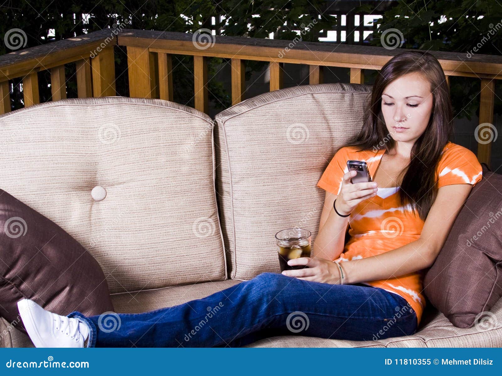 Beautiful Girl Texting in the Patio Stock Image - Image of nature ...