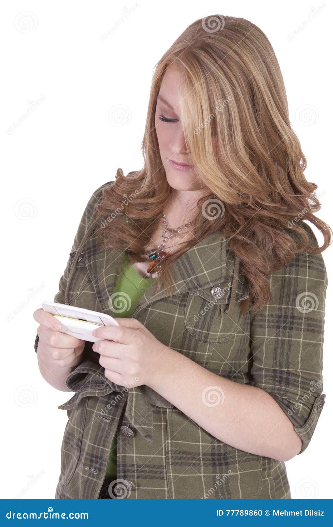 Beautiful Girl Texting on a White Bakground Stock Photo - Image of ...