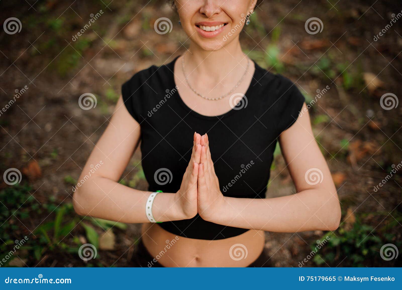 Beautiful Girl Thanks Namaste in Forest Stock Image - Image of namaste ...