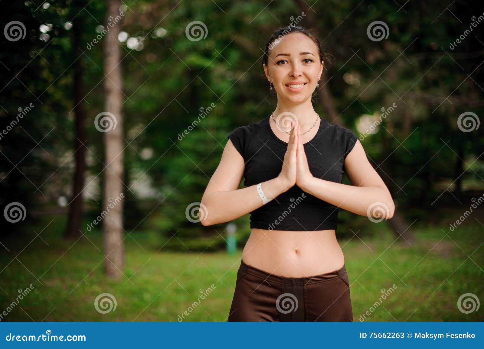 Beautiful Girl Thanks Namaste in Forest Stock Image - Image of ...