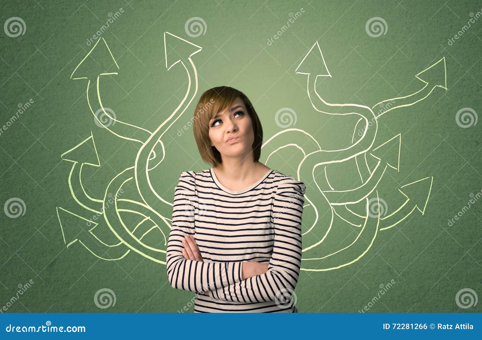 Beautiful Girl Thinking a Solution Stock Photo - Image of arrow ...