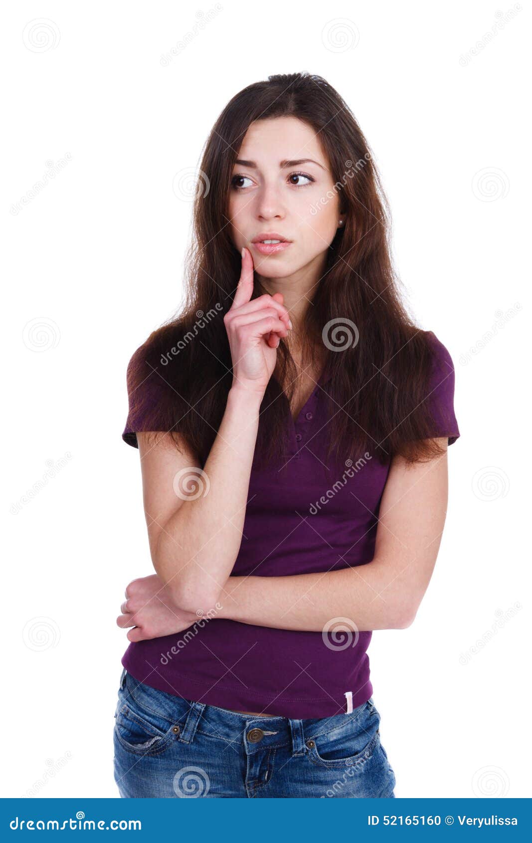 Beautiful girl thinking stock photo. Image of white, pretty - 52165160