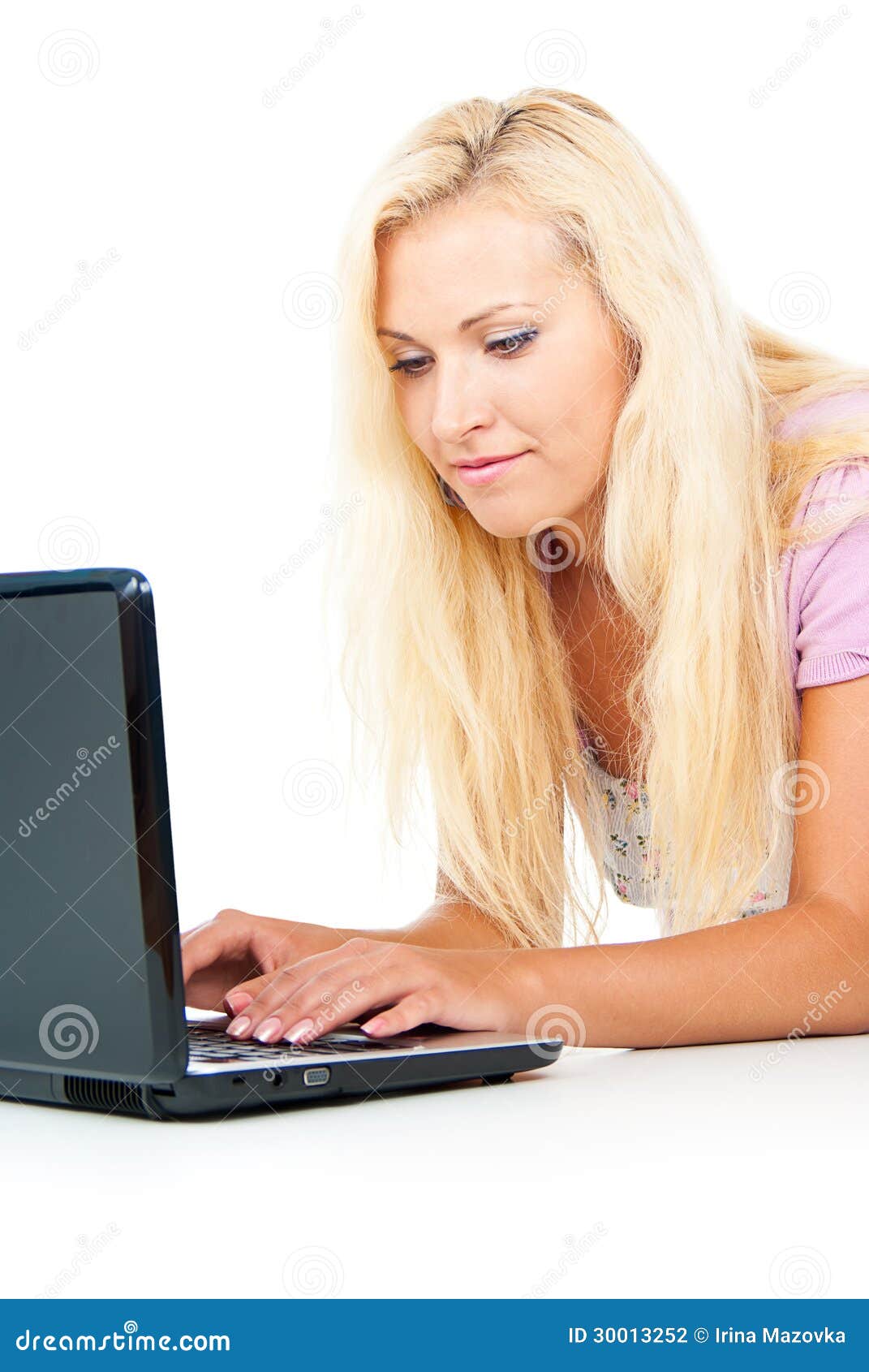 Beautiful Girl Typing on Computer Stock Photo - Image of attractive ...