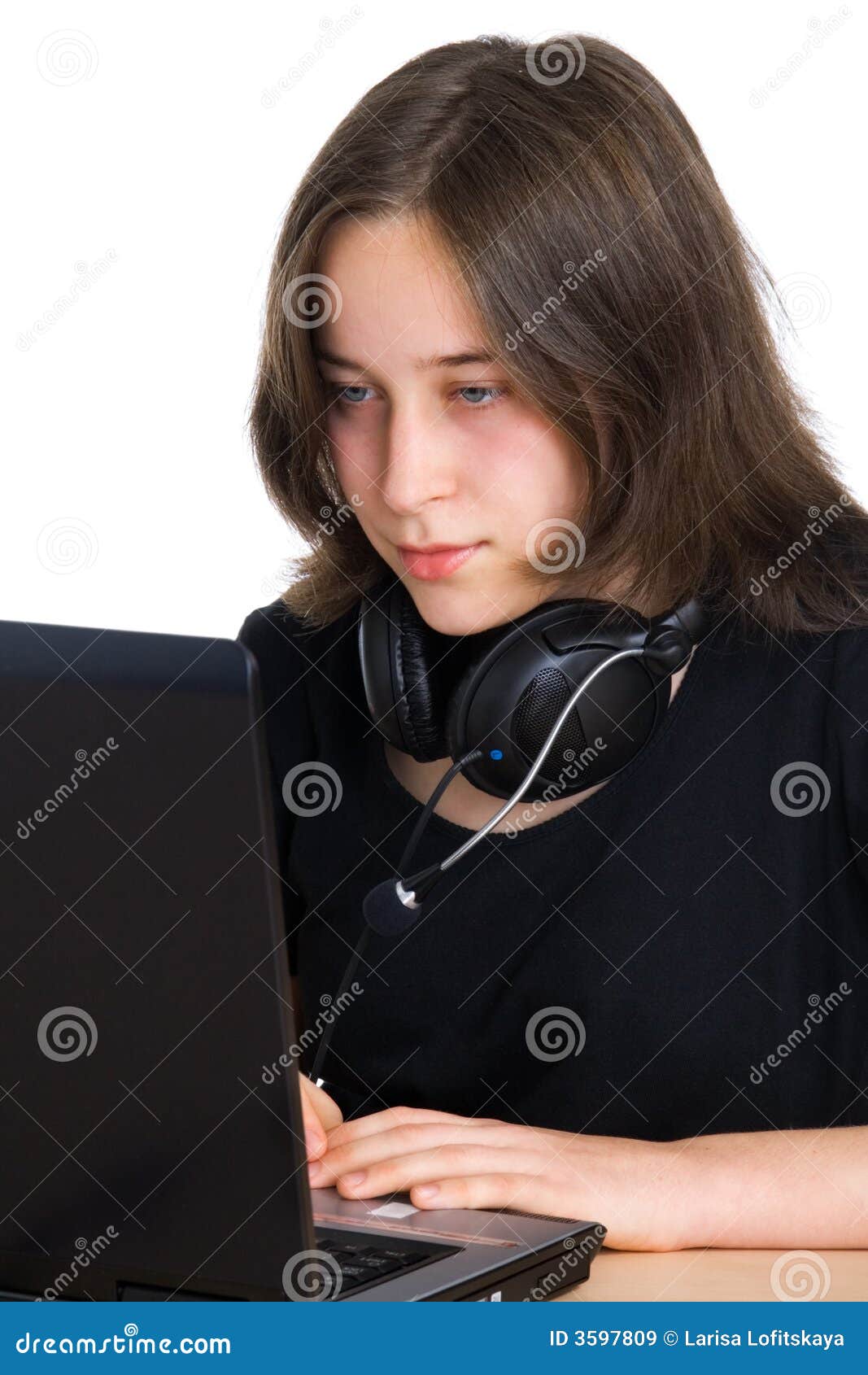 Beautiful Girl Using a Laptop Stock Image - Image of black, student ...