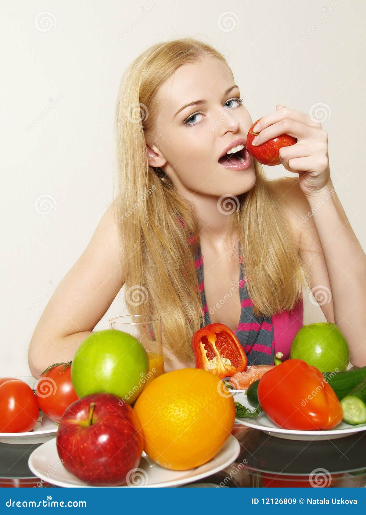 Beautiful Girl with Vegetable and Fruit Stock Image - Image of ...