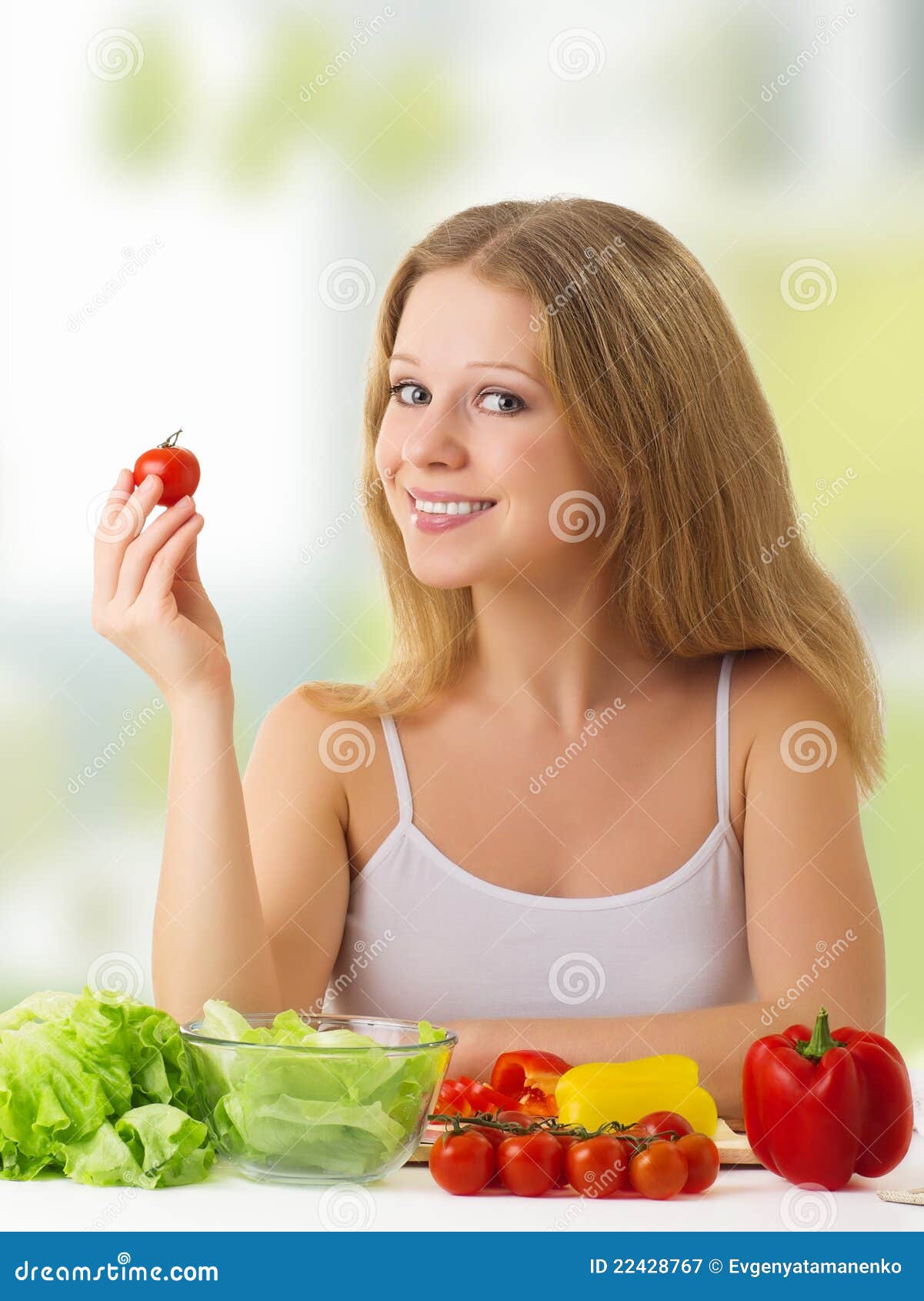 Beautiful Girl with Vegetables in the Kitchen Stock Image - Image of ...