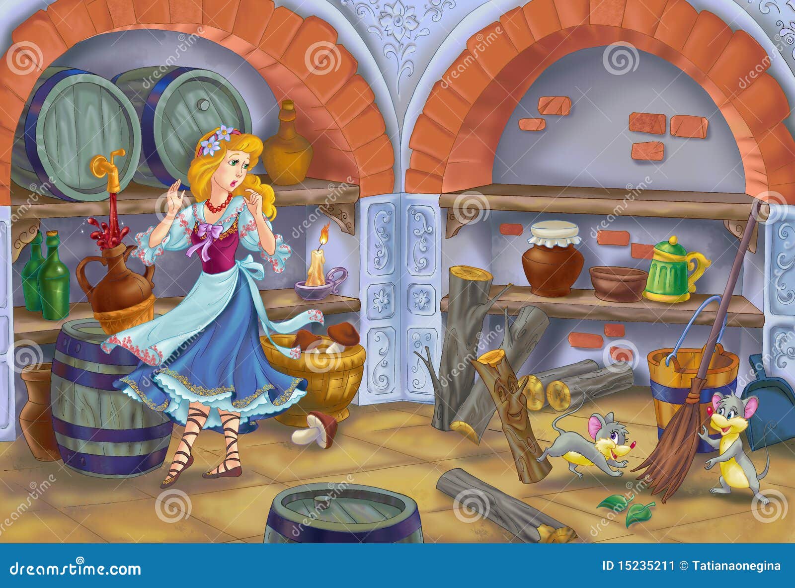 Beautiful Girl In The Vine Cellar Scared Of Mouse Royalty-Free Stock ...