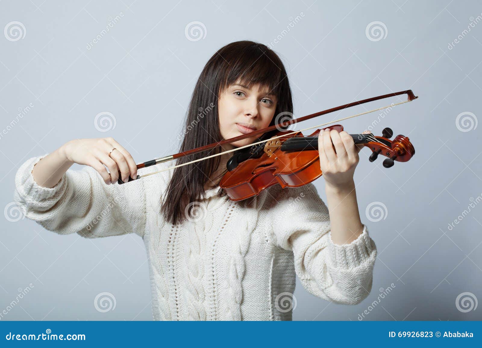 Beautiful Girl with Violin Studio Shot Stock Image - Image of brown ...