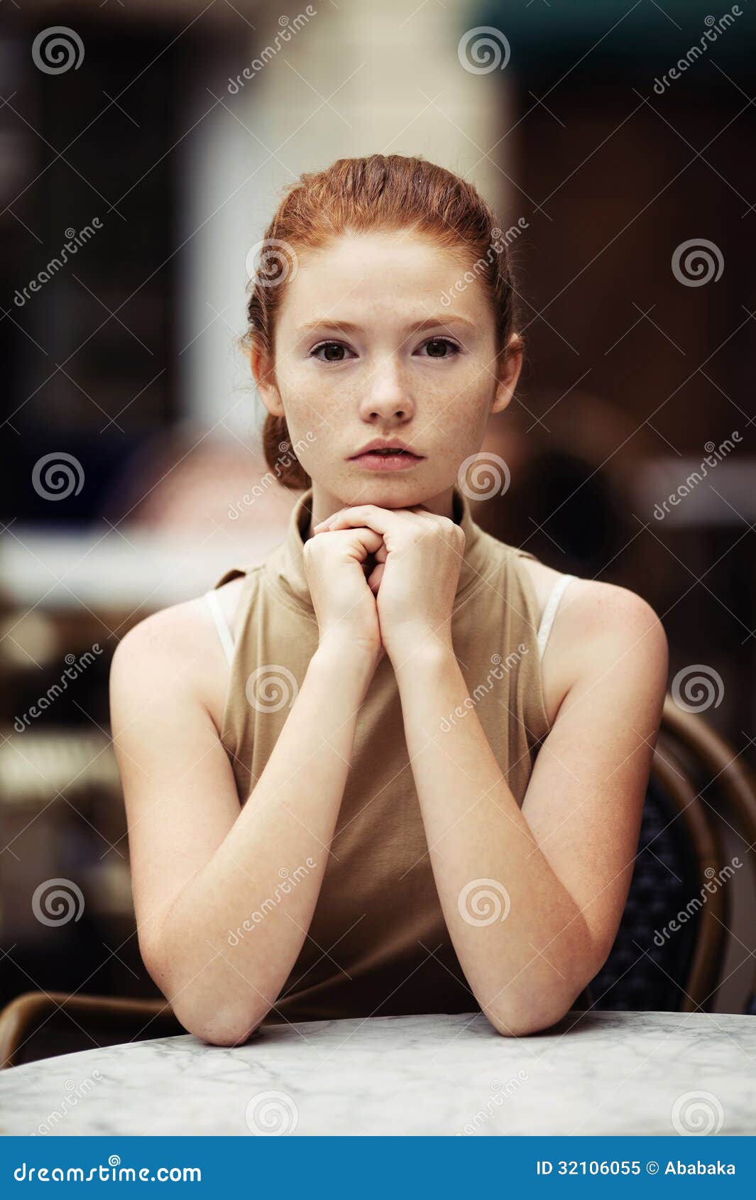Beautiful Girl Waiting at a Table in a Cafe Stock Image - Image of ...
