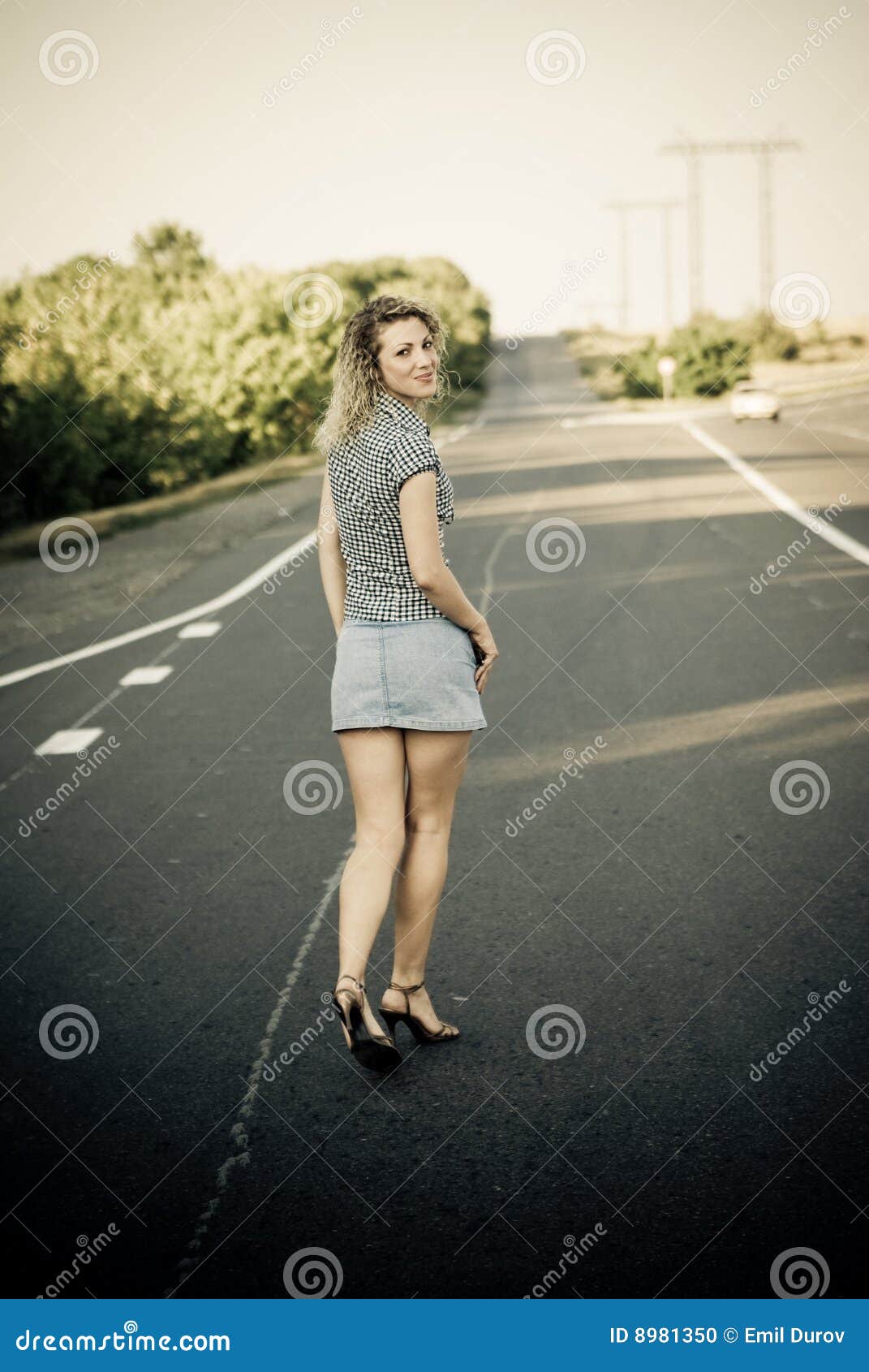 Beautiful Girl Walking on the Road Stock Photo - Image of hike, tourism ...
