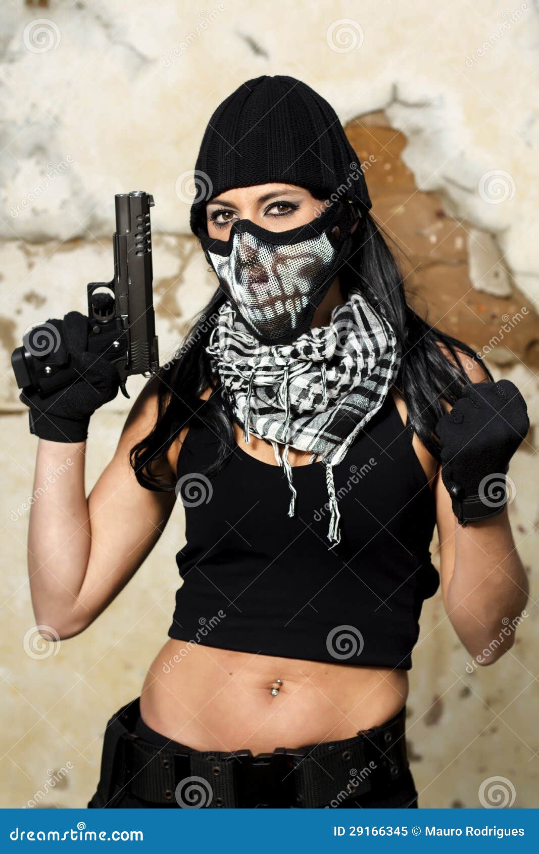 Beautiful Girl with Weapon and Mask Stock Image - Image of threatening ...