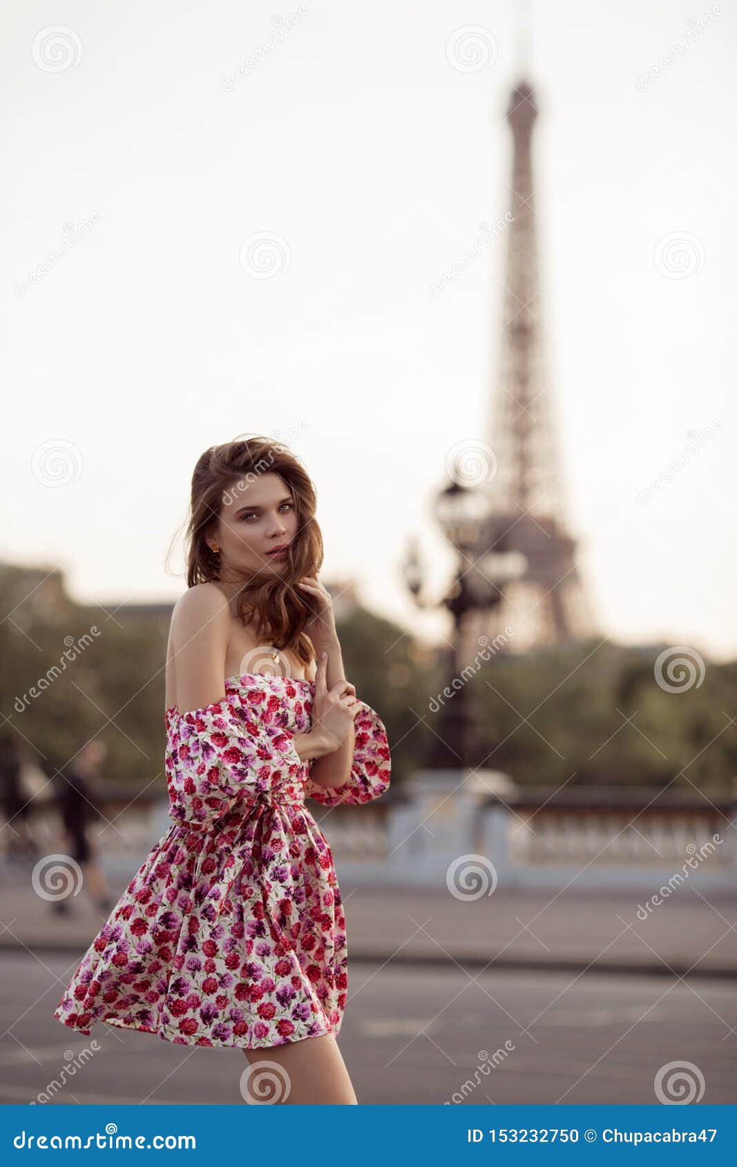 Beautiful Girl is Walking in Paris with Eiffel Tower View , France ... Beautiful Girl is Walking in Paris with Eiffel Tower View , France ...