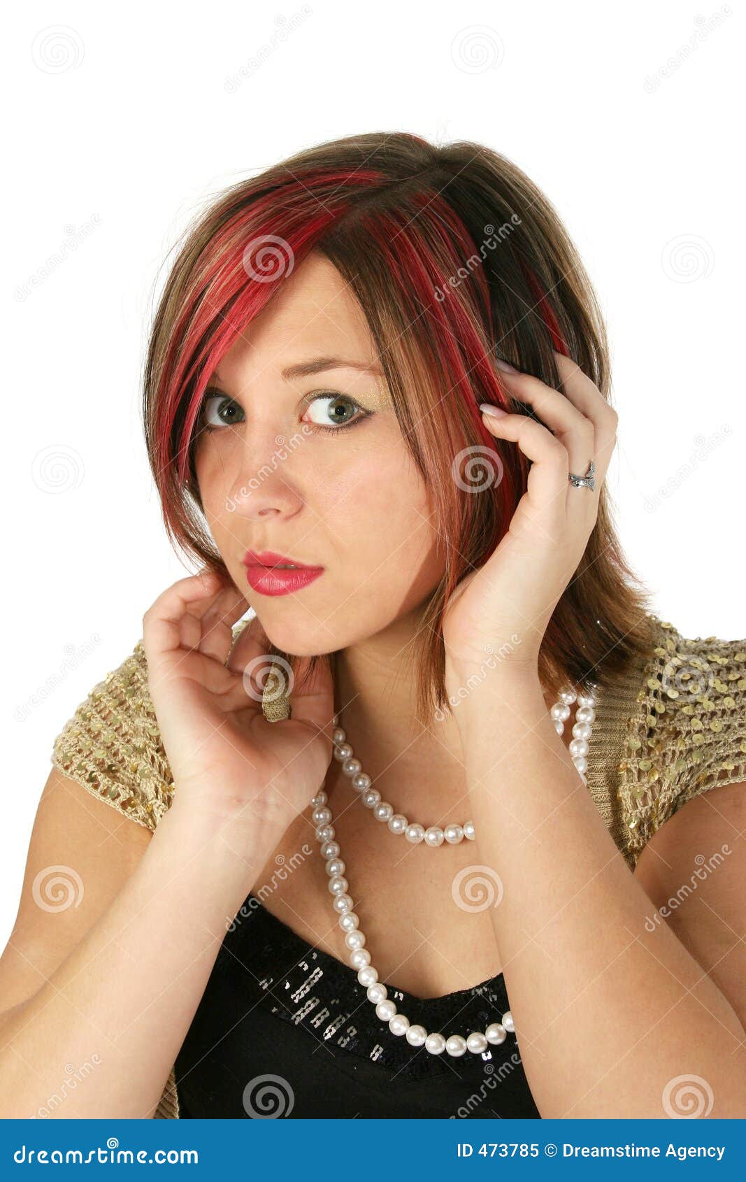 Beautiful Girl Wearing Pearls Stock Image - Image of mouth, beautiful ...