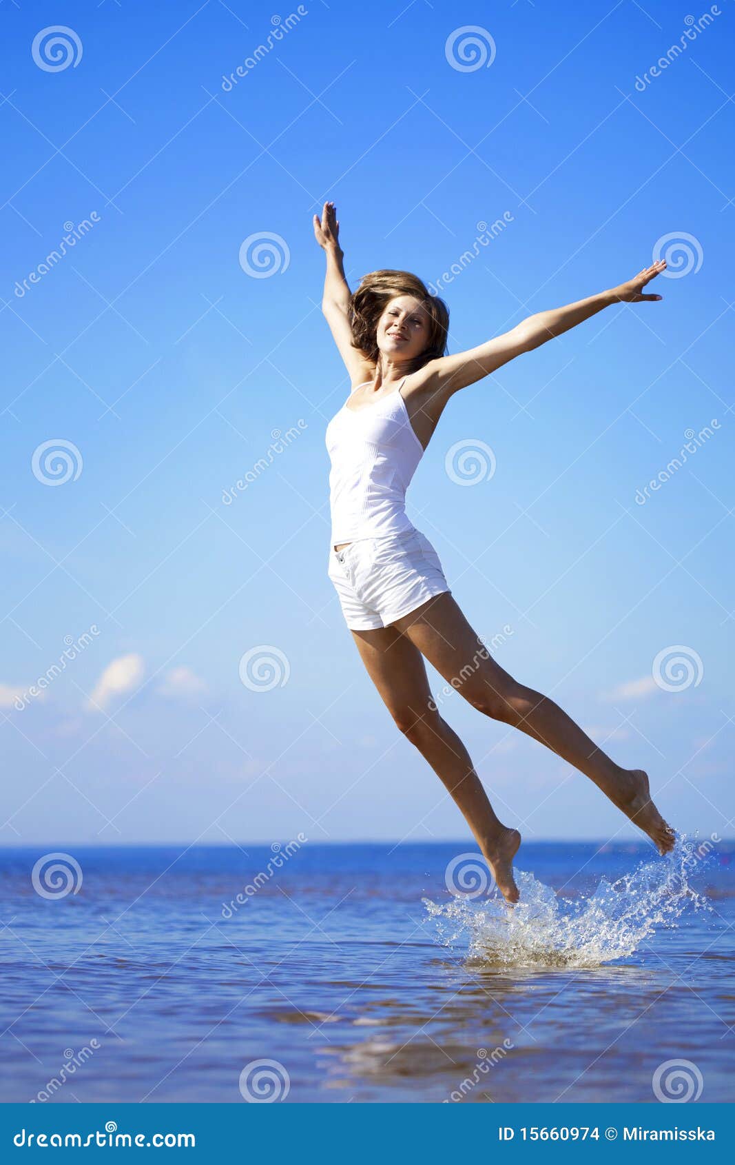 Beautiful Girl Who Jump on the Beach Stock Photo - Image of fashion ...
