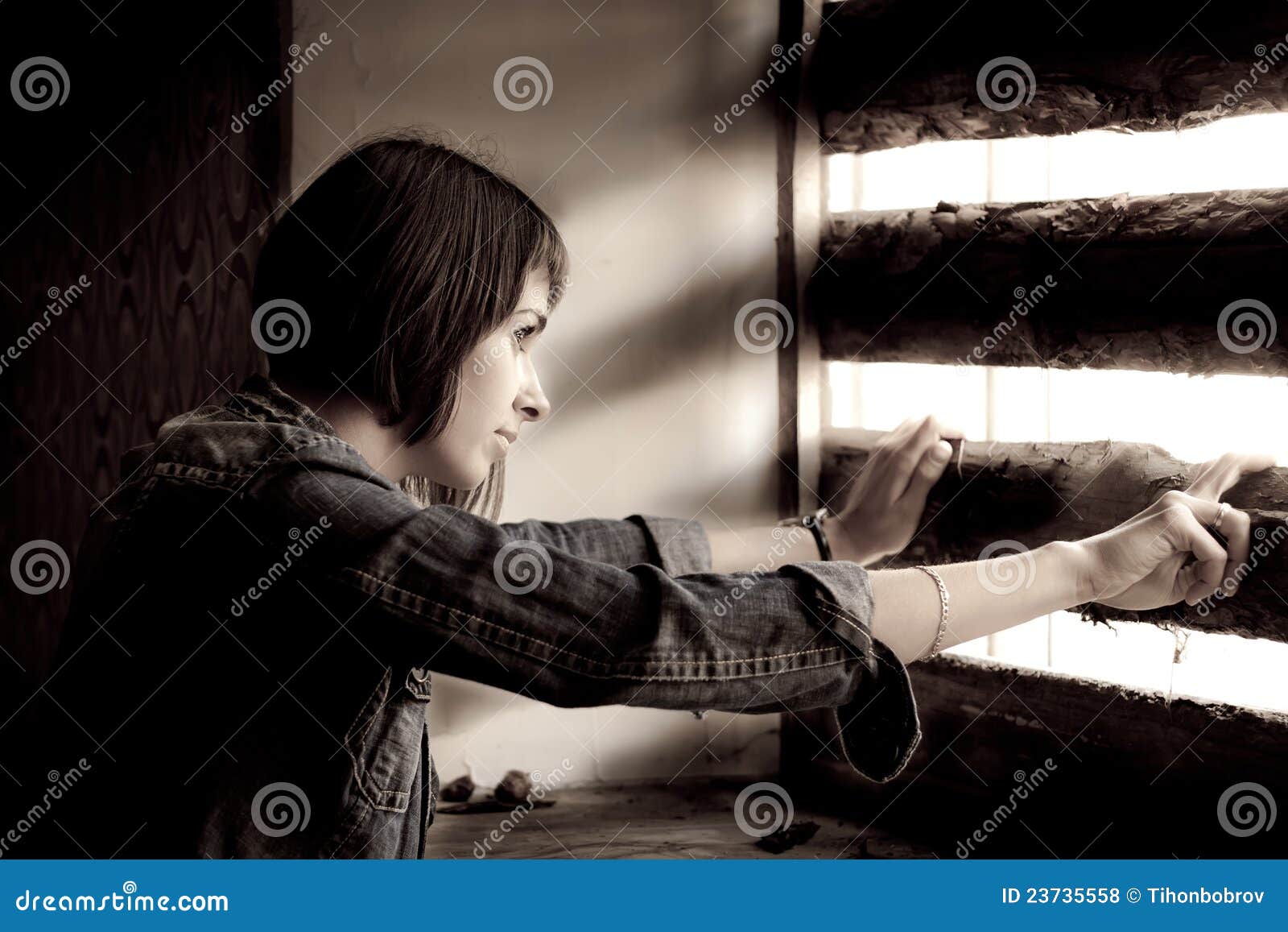 Beautiful Girl in the Window Stock Photo - Image of emotions, contrast ...