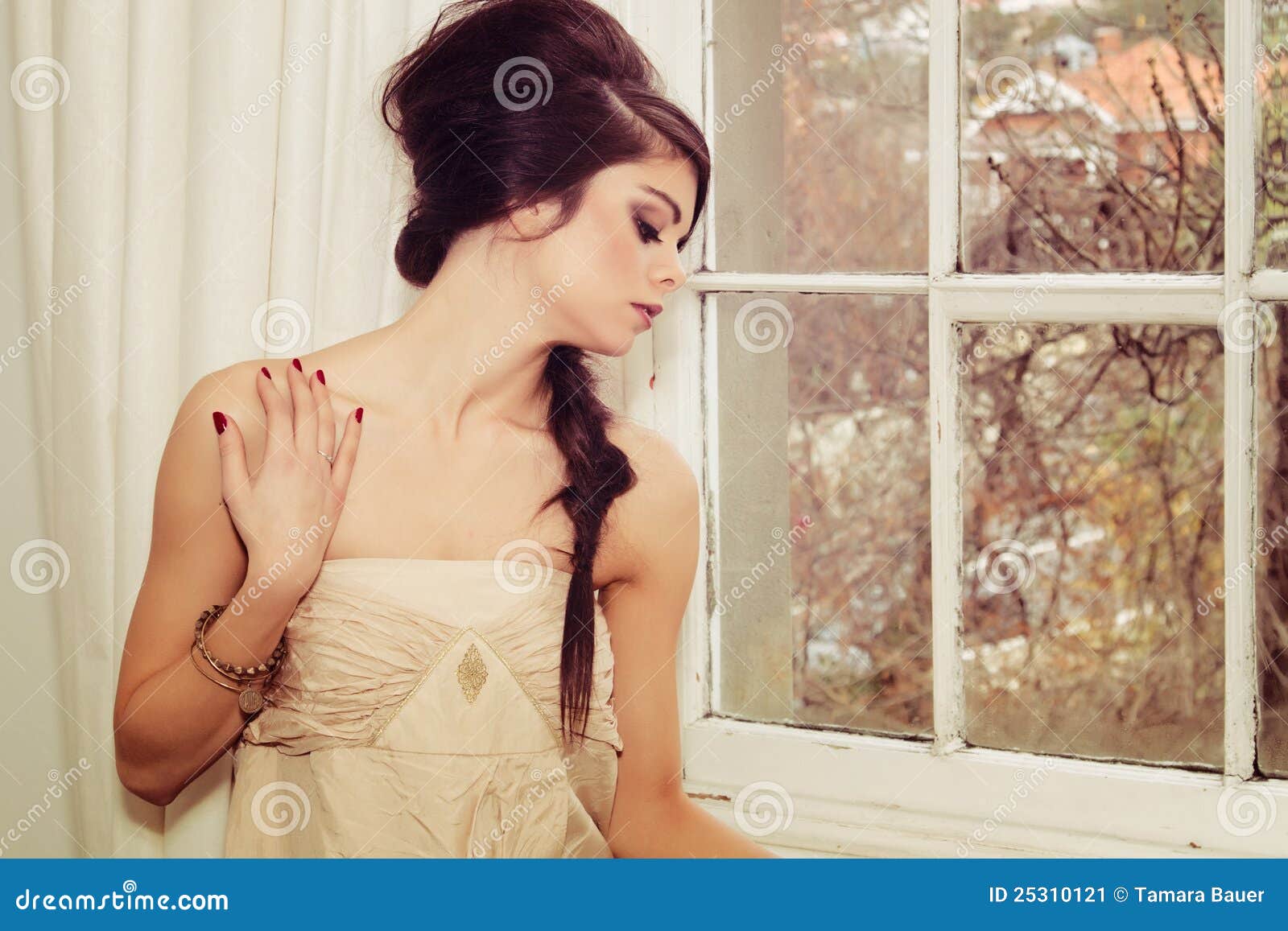 Beautiful girl by window stock image. Image of brown - 25310121