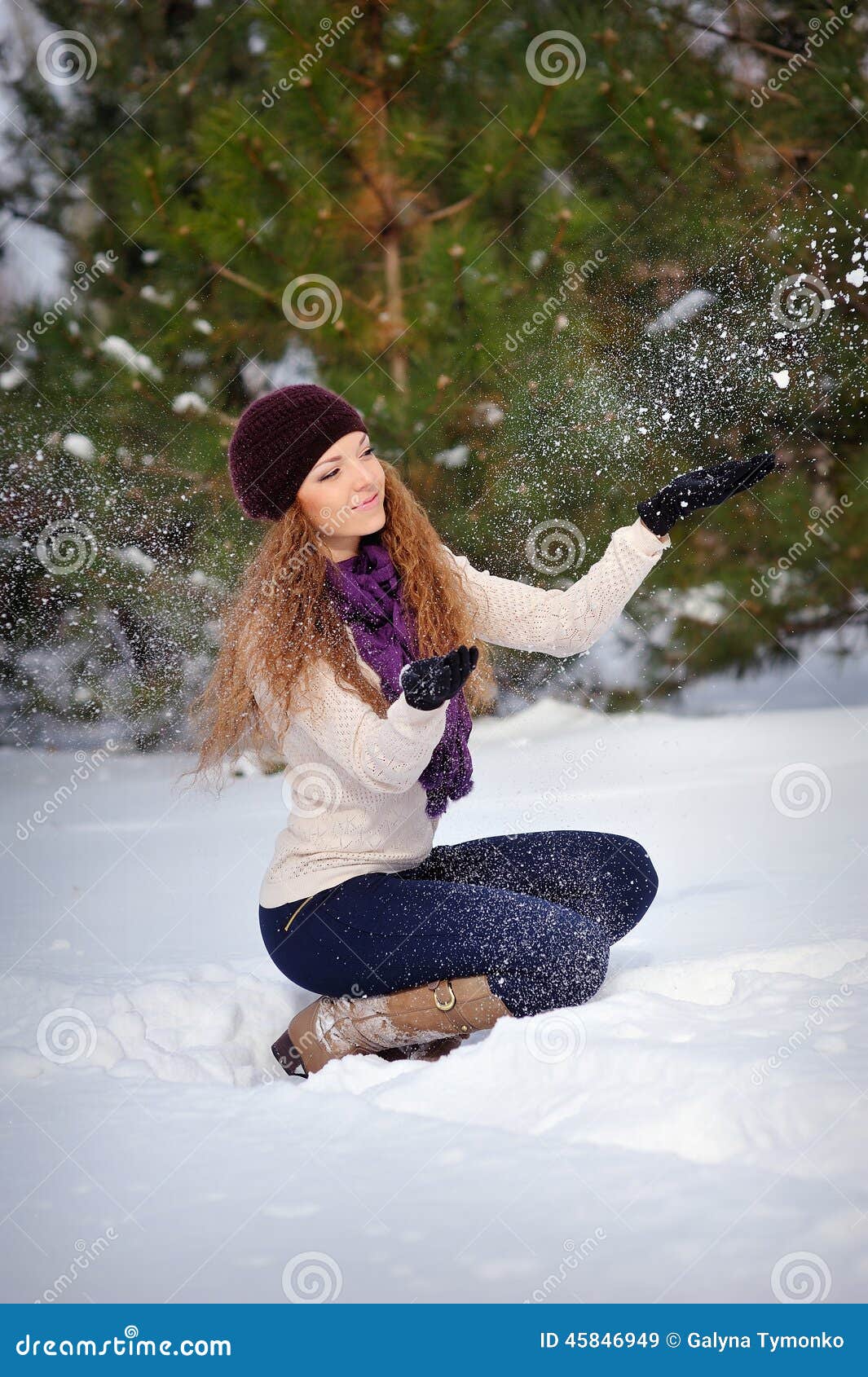 Beautiful Girl in Winter Throws Snow Stock Image - Image of happy ...