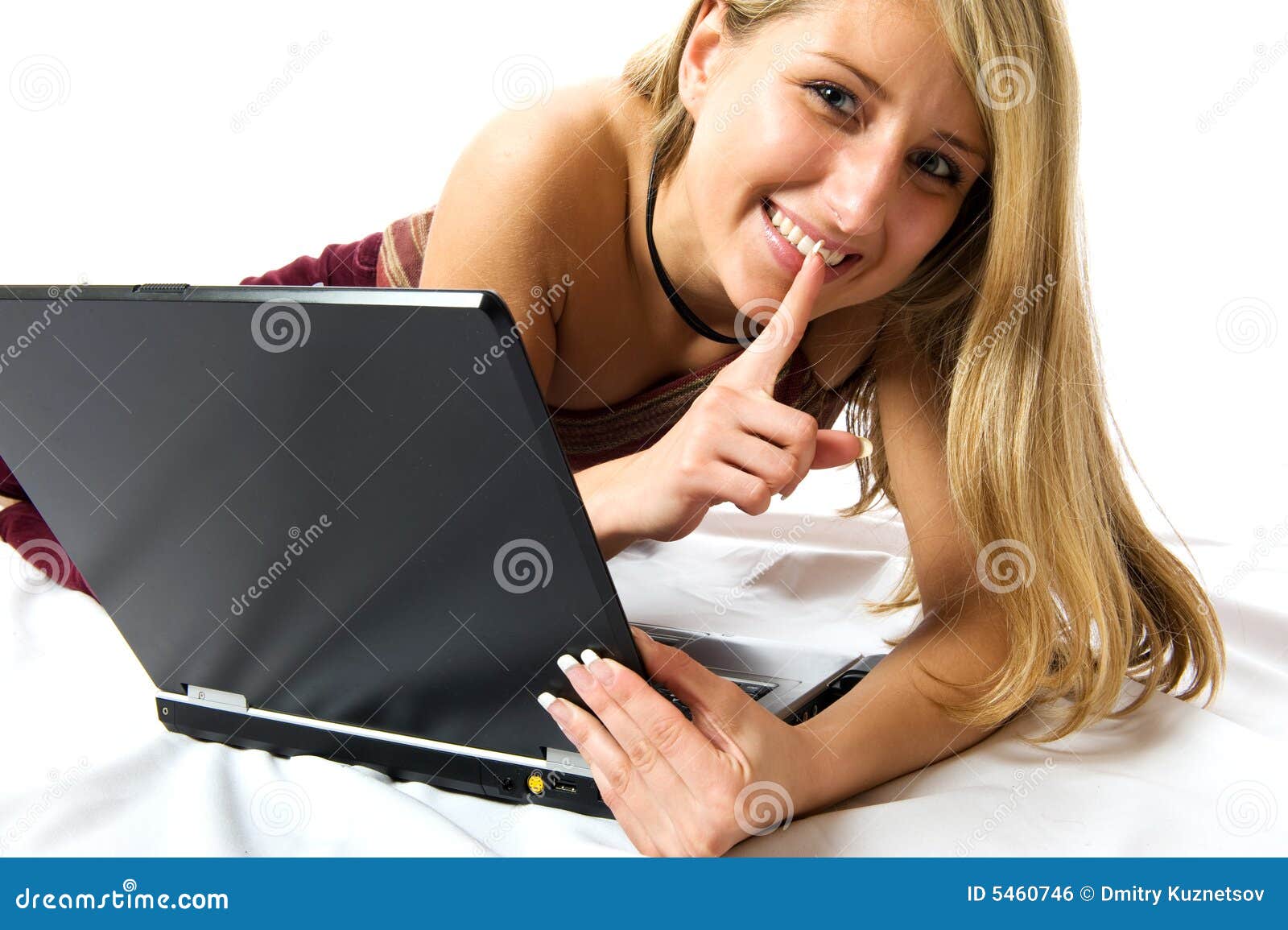 Beautiful Girl Withusing a Laptop Computer. Stock Photo - Image of ...