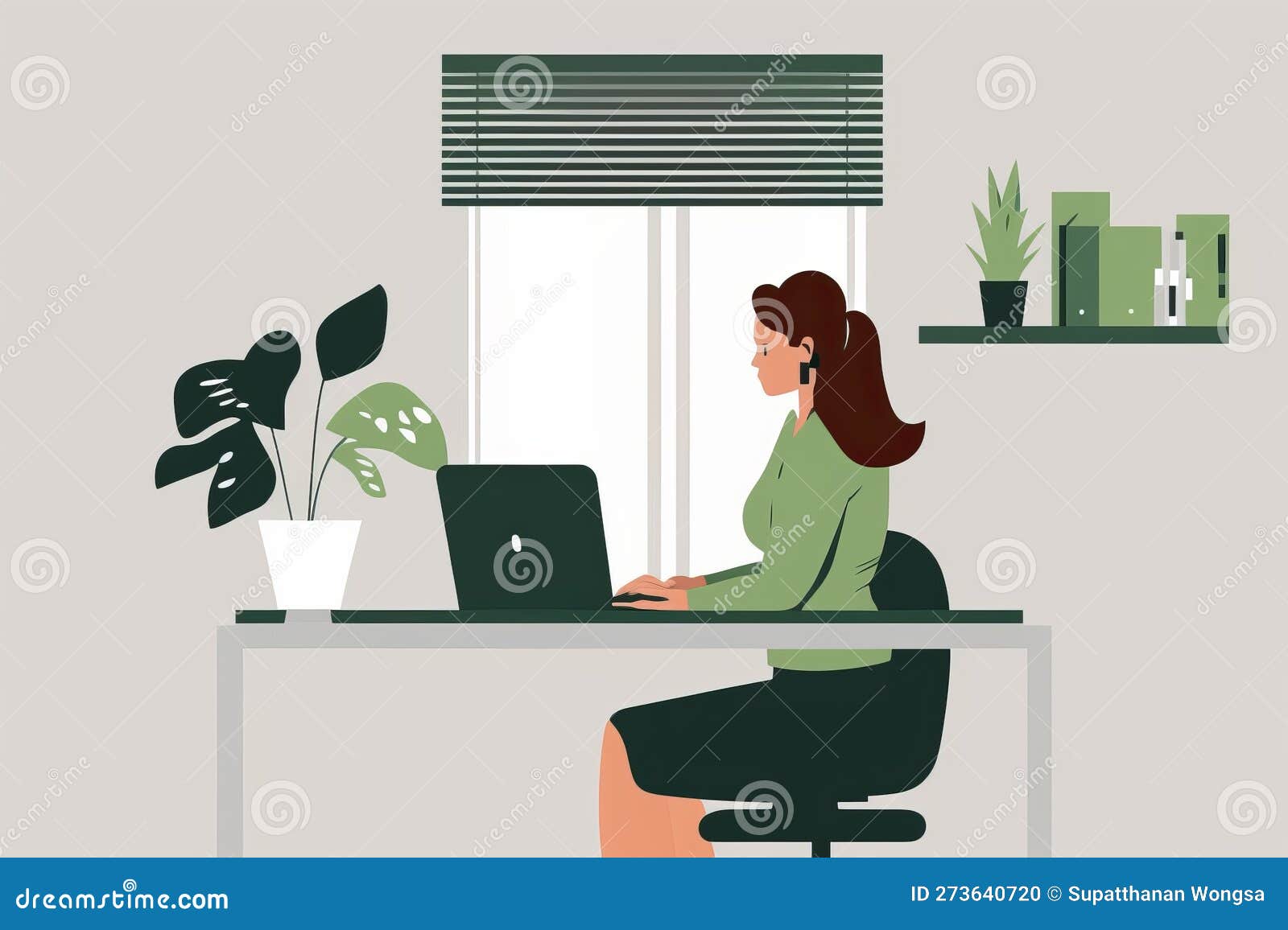 Beautiful Girl Working on Computer Stock Illustration - Illustration of ...