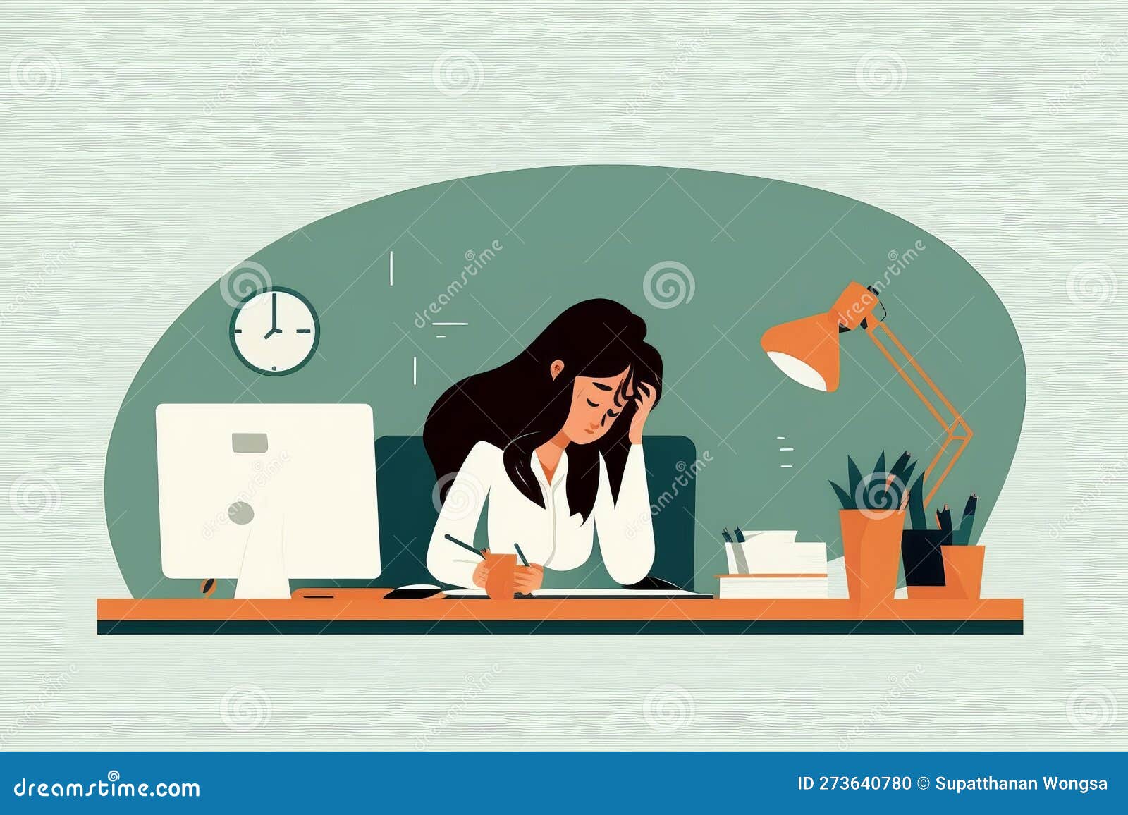 Beautiful Girl Working on Computer Stock Illustration - Illustration of ...