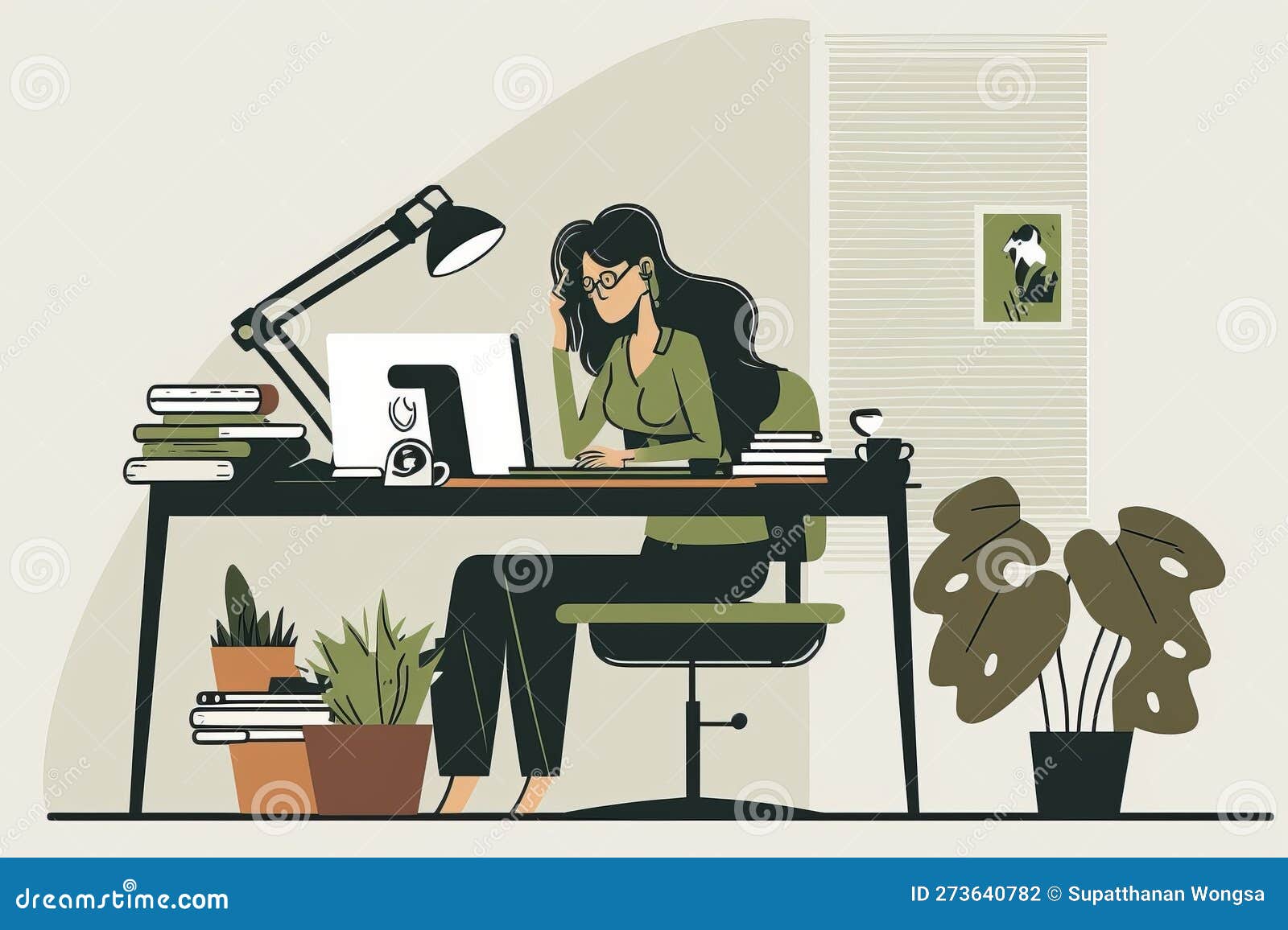 Beautiful Girl Working on Computer Stock Illustration - Illustration of ...