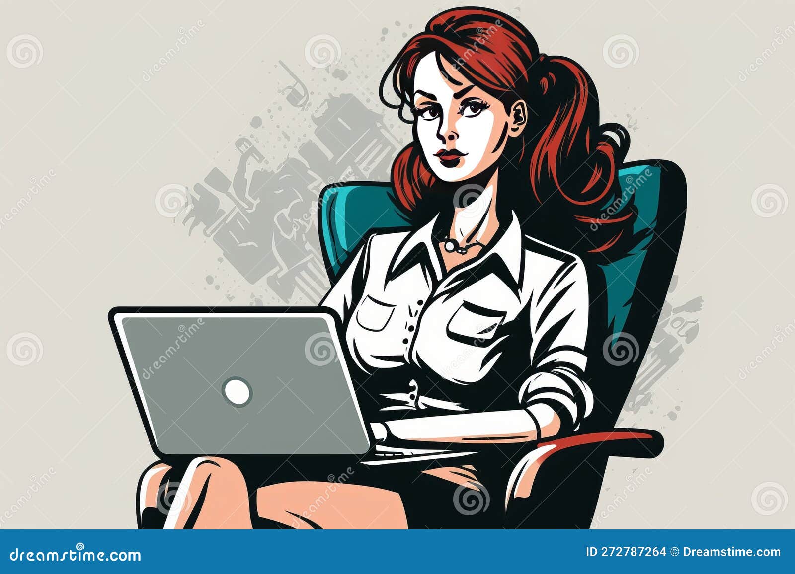 Beautiful Girl Working in Front of the Computer Stock Illustration ...
