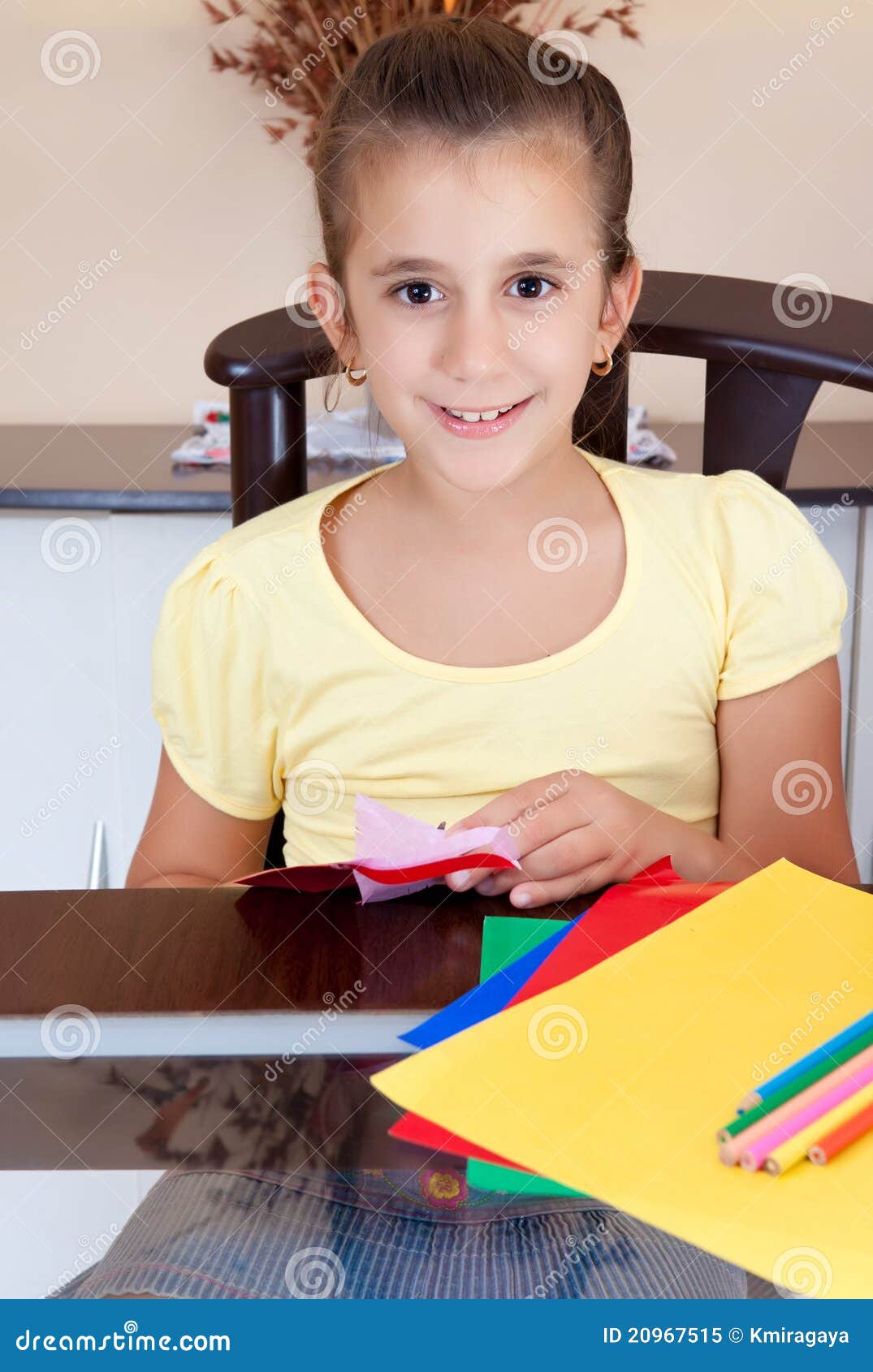 Beautiful Girl Working on Her Art Project Stock Image - Image of ...
