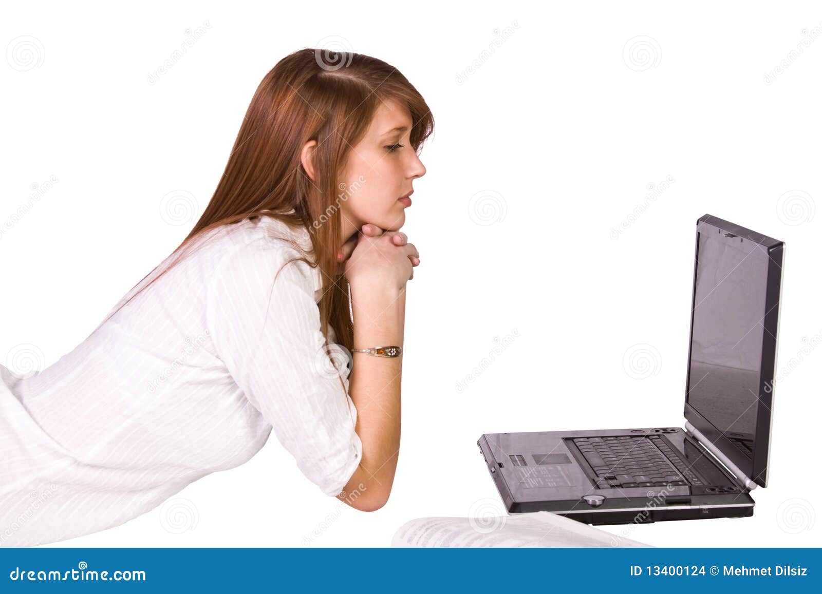 Beautiful Girl Working on Her Laptop Stock Photo - Image of casual ...