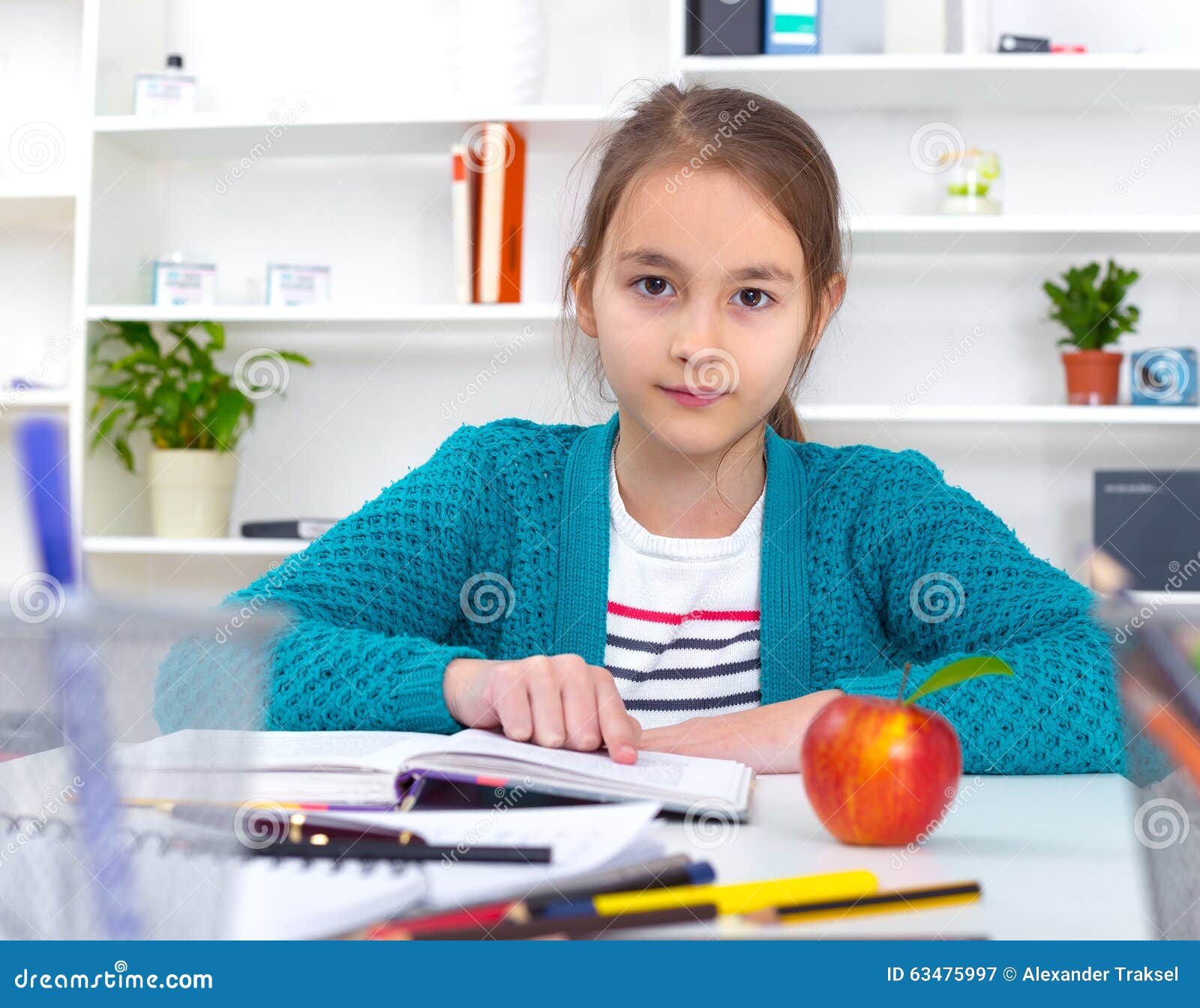 Beautiful Girl Working on Her School Project at Stock Image - Image of ...