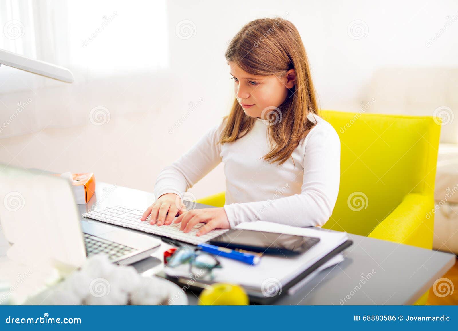 Beautiful Girl Working on Her School Project at Home Stock Photo ...