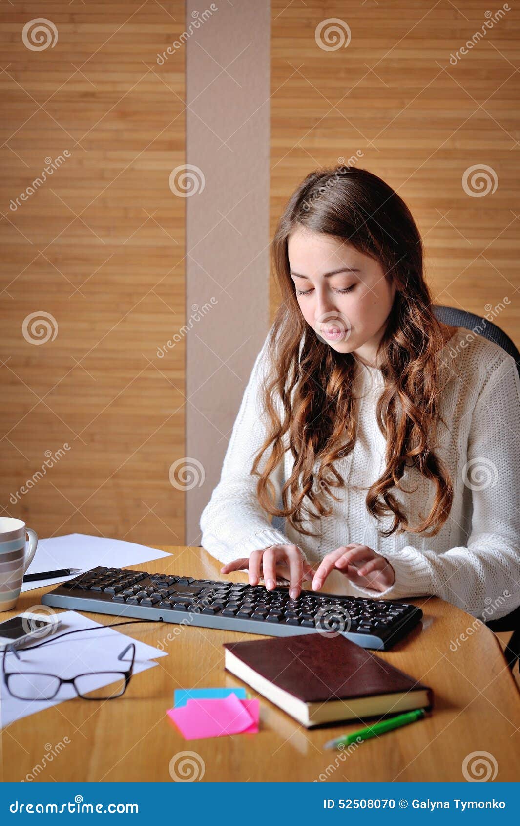 Beautiful Girl Working in the Office at the Computer Stock Photo ...