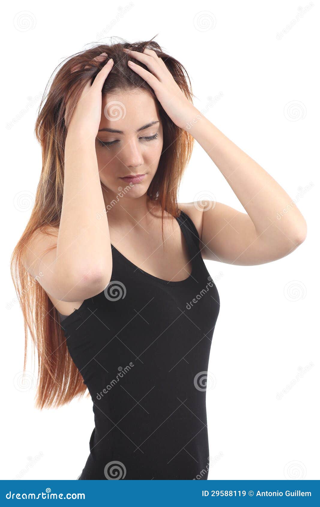 Beautiful Girl Worried With Both Hands On The Head Stock Image - Image ...