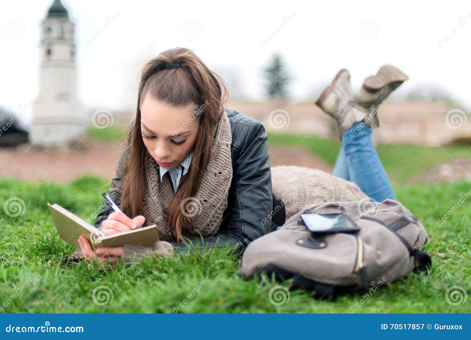 Beautiful Girl Writing in a Book Stock Image - Image of cute, nature ...