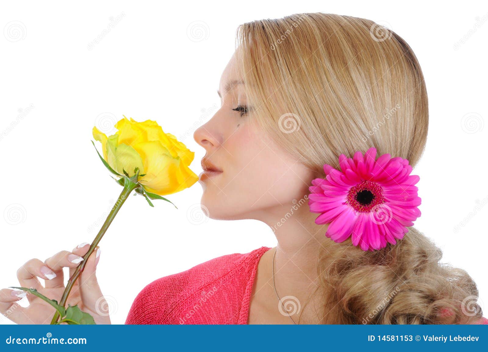 Beautiful Girl with a Yellow Rose. Stock Image - Image of fashion ...
