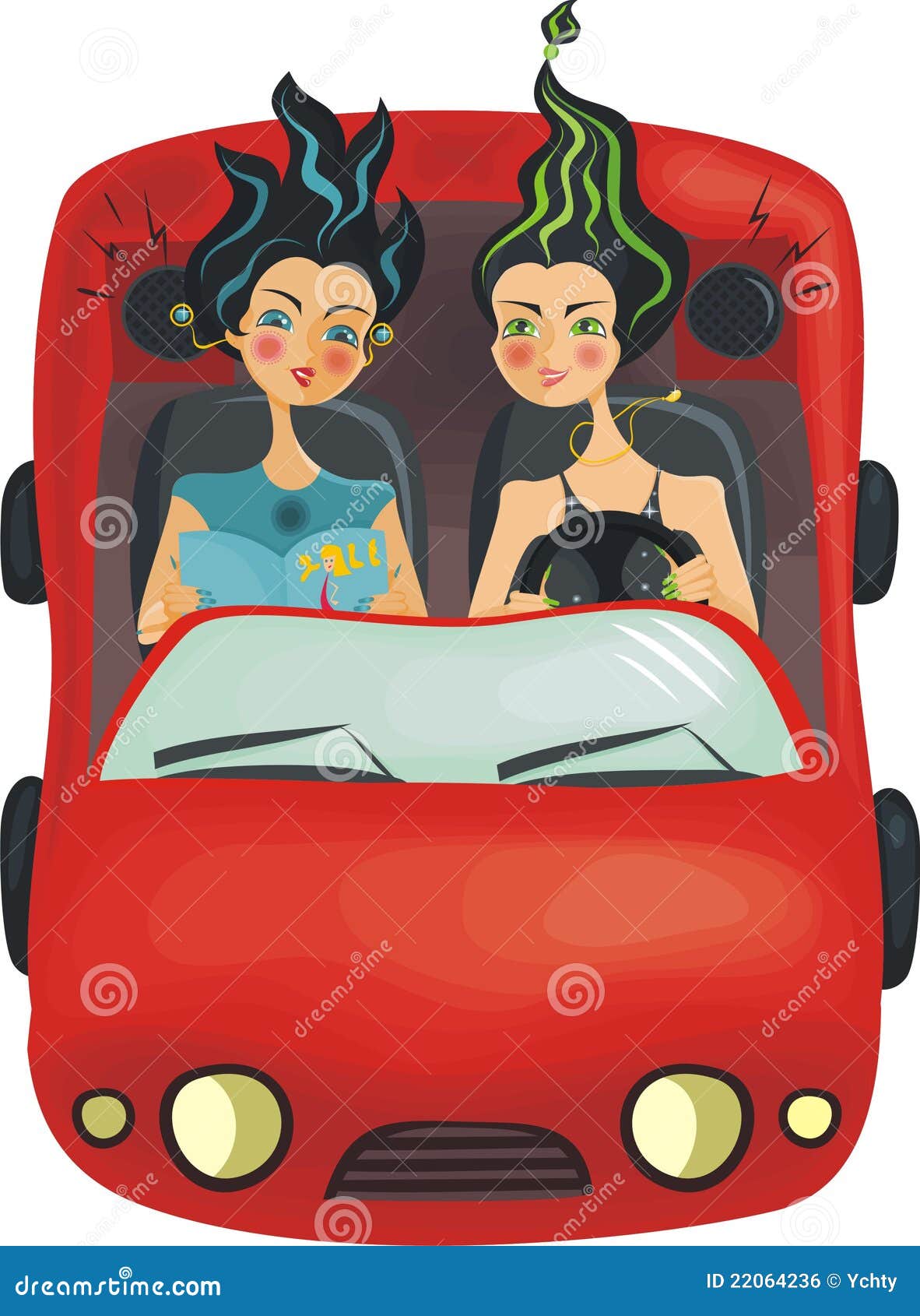 Girls Driving Sportscar In Mountains Cartoon Vector | CartoonDealer.com ...
