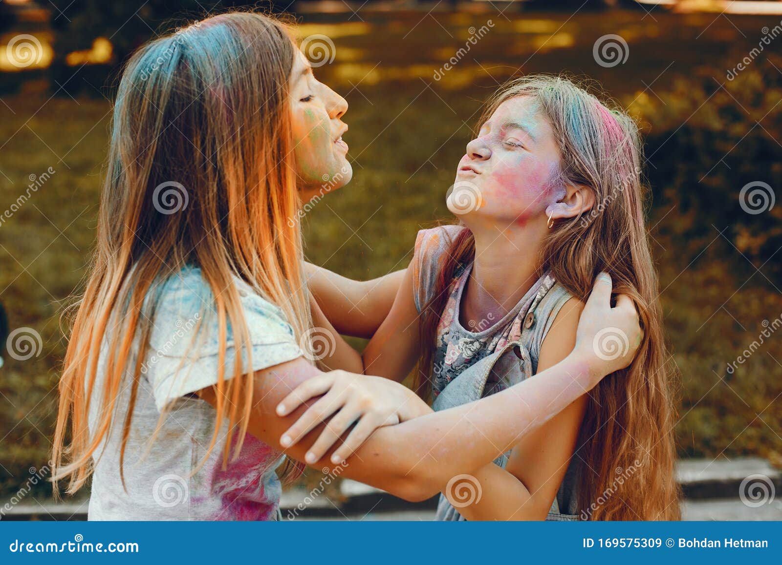 Two Cute Girls Have Fun In A Summer Park Stock Image Image Of