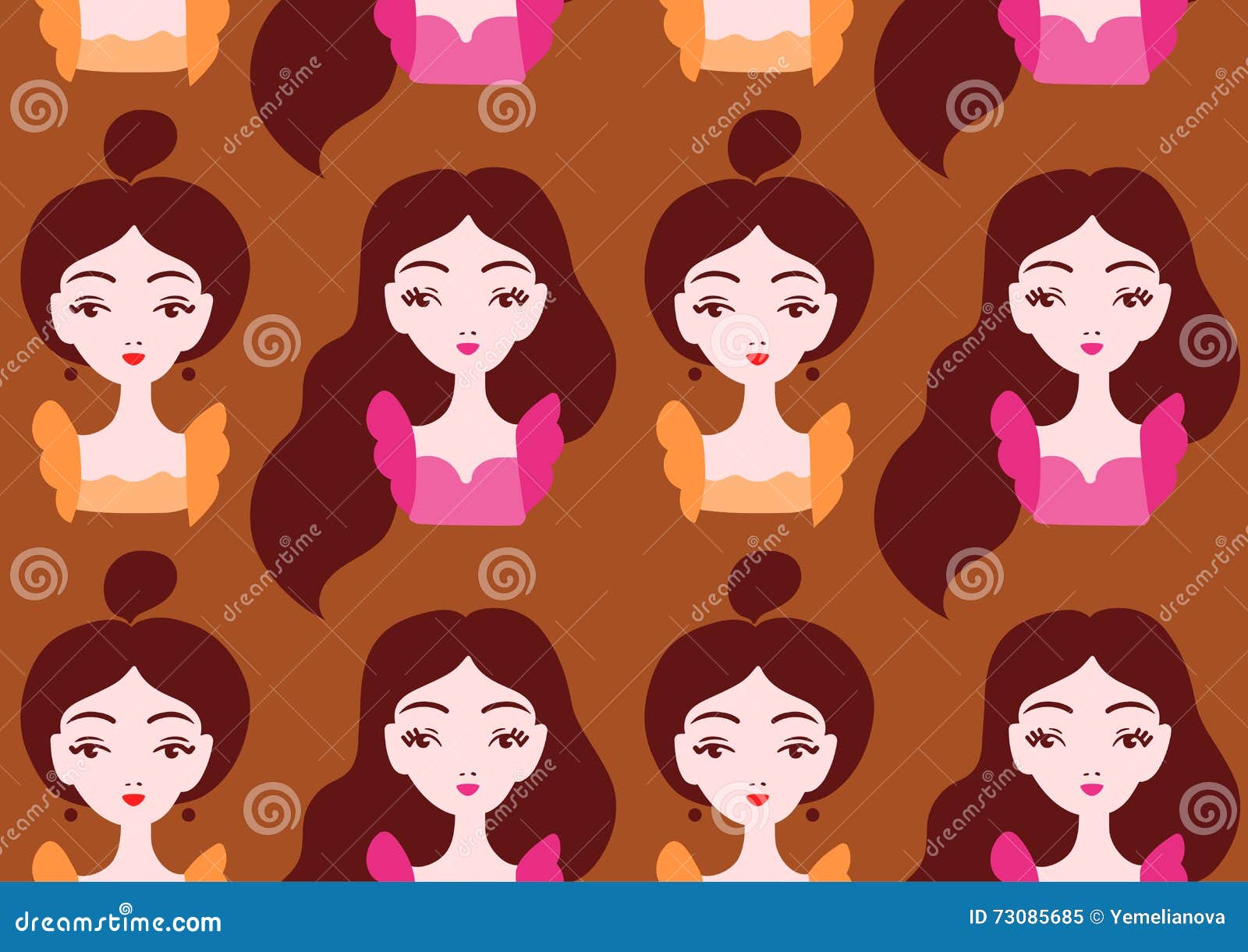 Beautiful Girls Seamless Pattern. Stock Vector - Illustration of ...