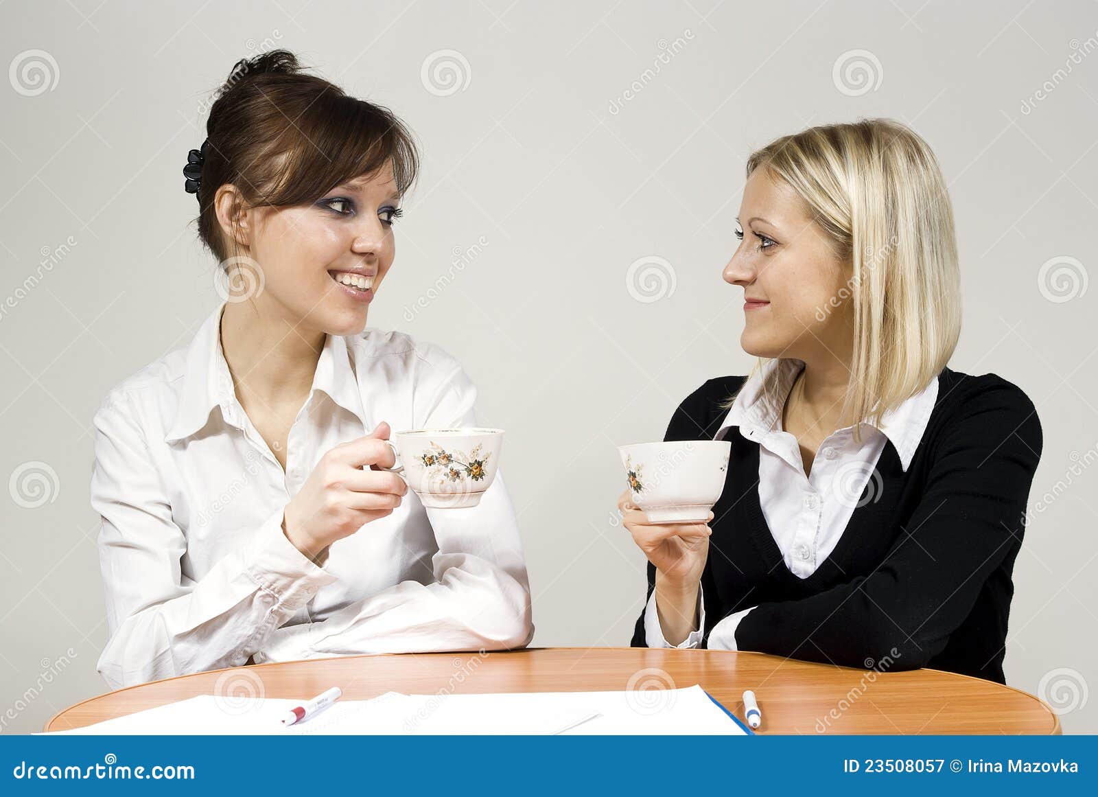 Beautiful Girls Smiling Drink Tea Stock Image - Image of documents ...