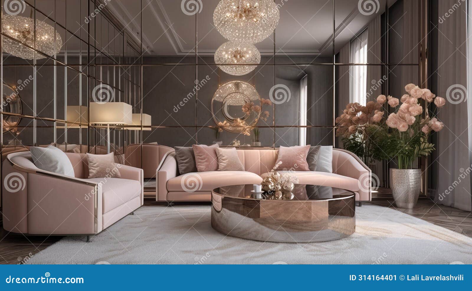 Beautiful Glamorous Living Room Interior Design Stock Illustration ...