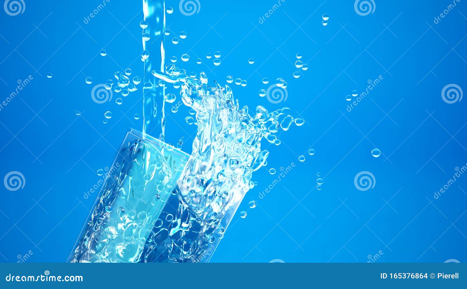 Beautiful Glass, Which Poured Cold Water, Blue Background Stock ...
