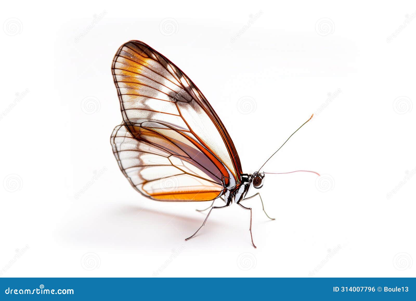 Beautiful Glasswing Yellow Butterfly Isolated on a White Background ...