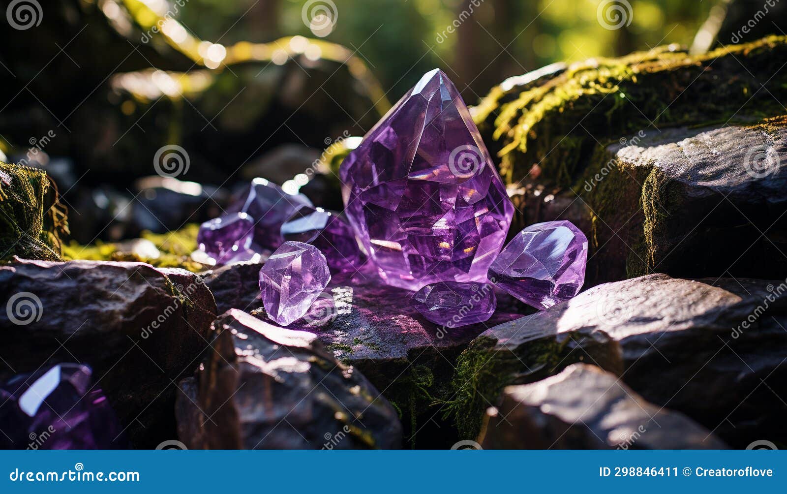Beautiful Glowing Amethyst Stone on Rocks Stock Illustration ...