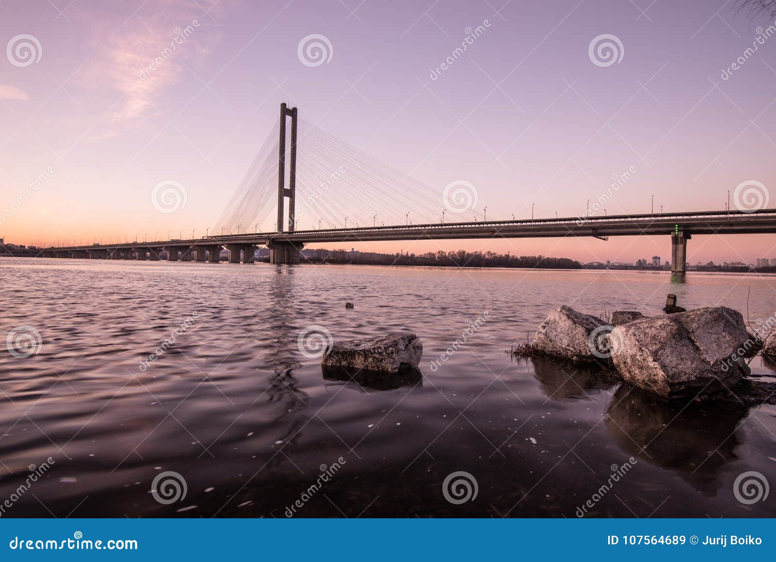 Beautiful Glowing Bridge Over the River Stock Image - Image of light ...