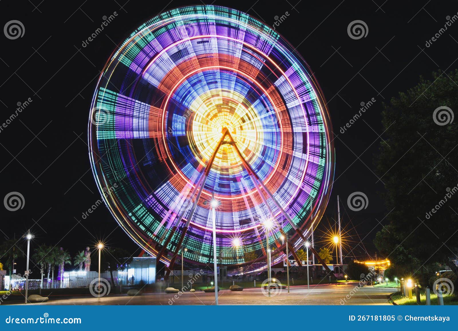 Beautiful Glowing Ferris Wheel Against Dark Sky Stock Image - Image of ...
