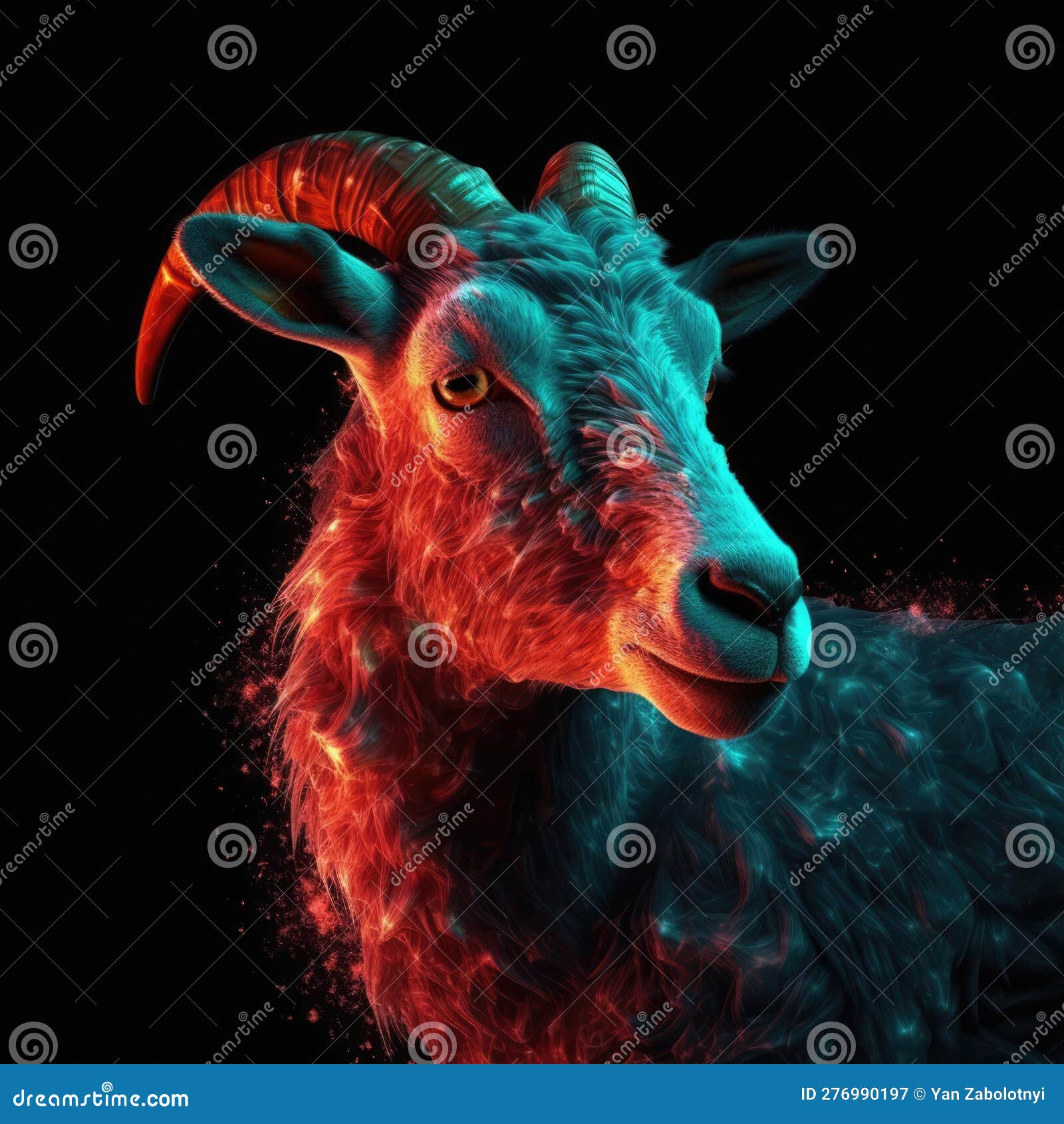 Beautiful Goat in Red Purple Fire on Black Background. Generative AI ...